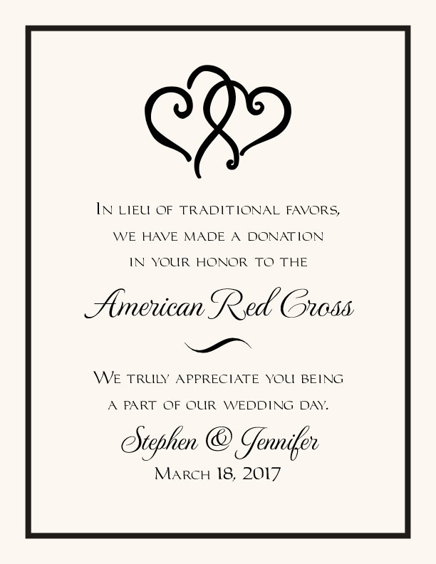 Custom Wedding Donation Cards for your Charity Favors and Charitable Gift Cards - Documents and ...